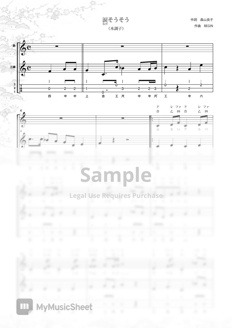 BEGIN/NATSUKAWA RIMI - NADA SOUSOU (Play Along Okinawa Sanshin (Sheet ...