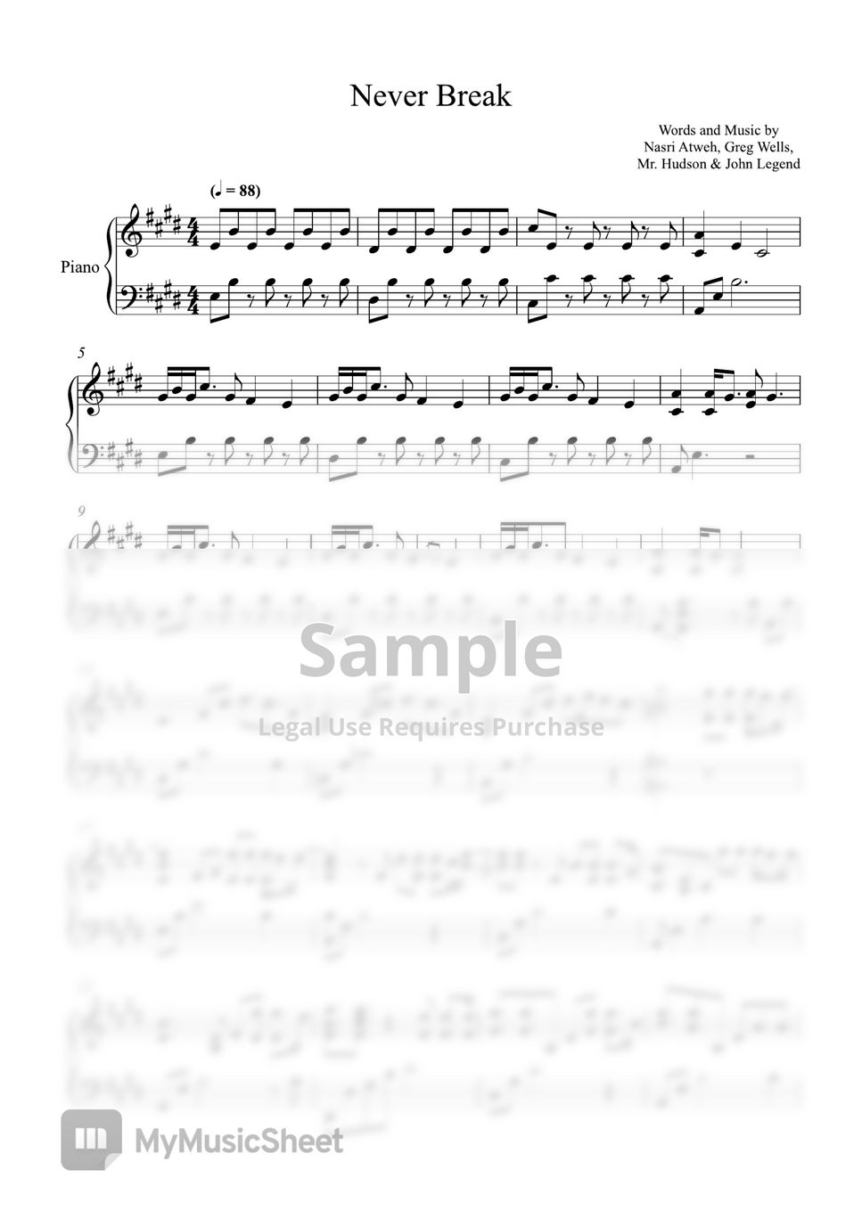 John Legend - Never Break Sheet Music