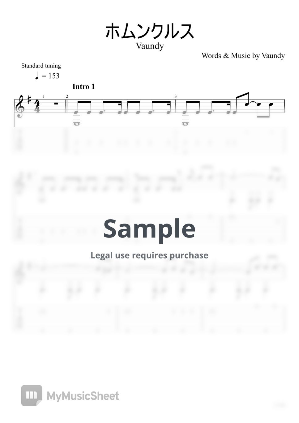 Vaundy - Homunculus (Fingerstyle) 악보 by u3danchou