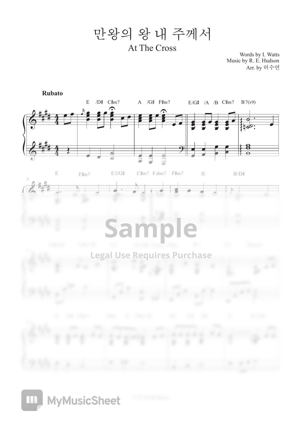 R E Hudson 만왕의 왕 내 주께서 리하모니제이션 악보 By 수연 Ccm Music