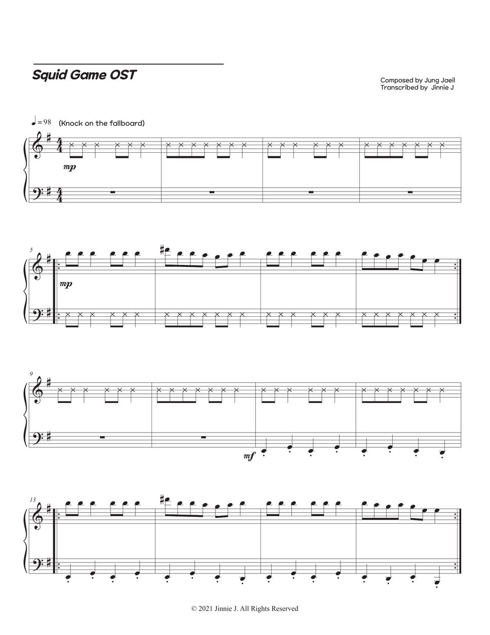 Jung Jaeil - Way Back then (Squid Game OST) 악보 by Jinnie J