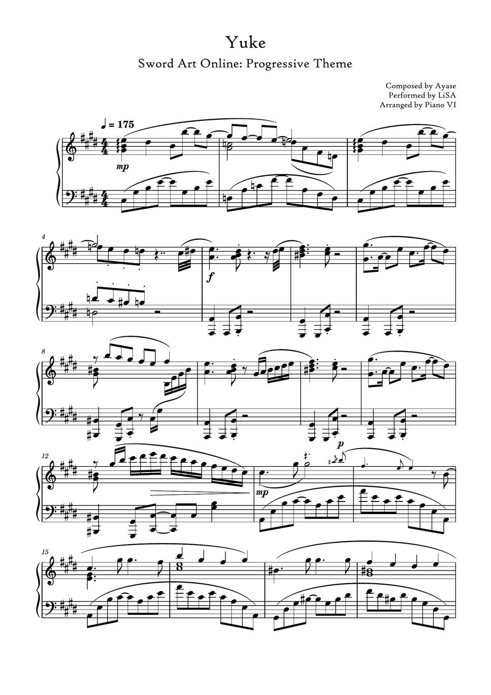 LiSA - Yuke Sheets by Piano VI