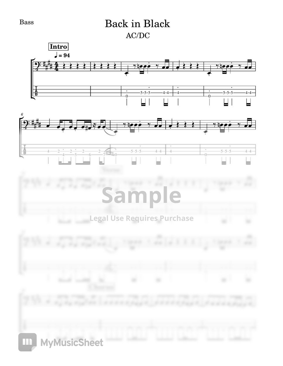 AC/DC - Back in Black (Studio Version) Tab + 1staff by SamboatMusic