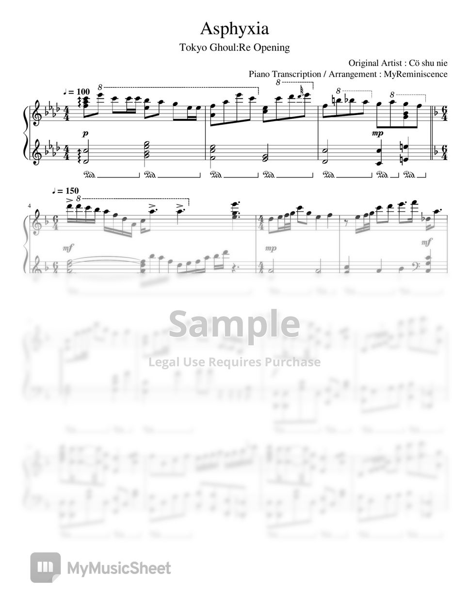 Cö shu Nie - Asphyxia (Tokyo Ghoul:Re OP) Sheet Music by Aoryn (MyReminiscence)