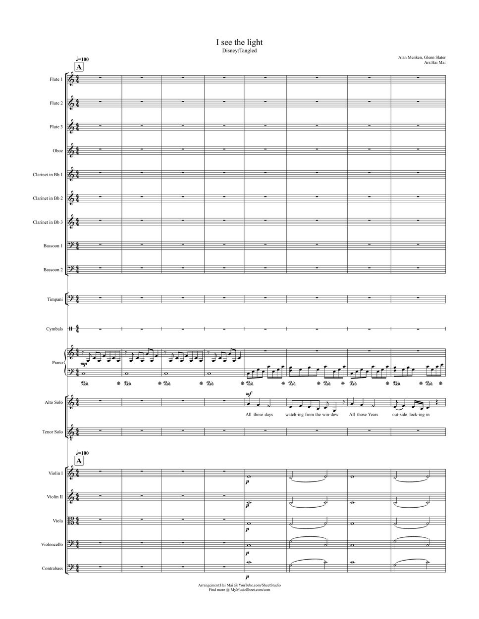 Alan Menken - I See The Light(Disney:Tangled) for Duo Voices and Orchestra - Full Score 曲谱 by ...