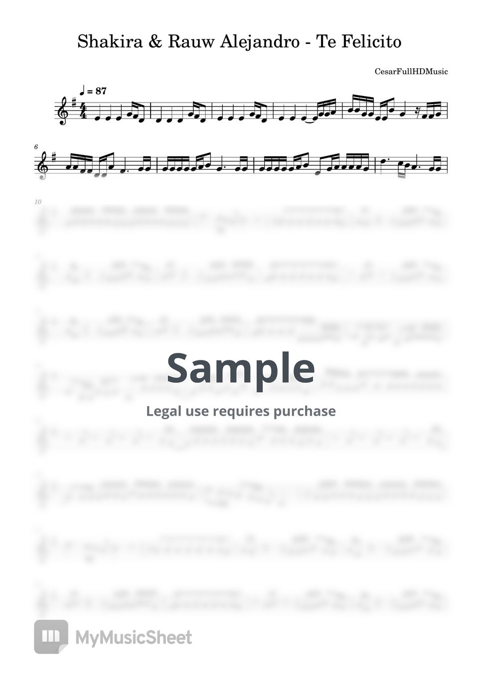Shakira & Rauw Alejandro - Te Felicito Sheets