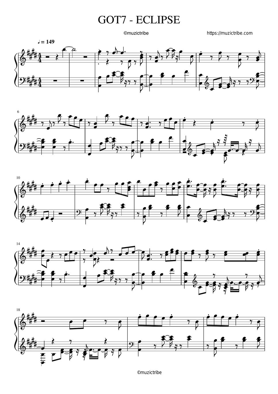 GOT7 - Eclipse - Piano Sheet + MP3 Sheet