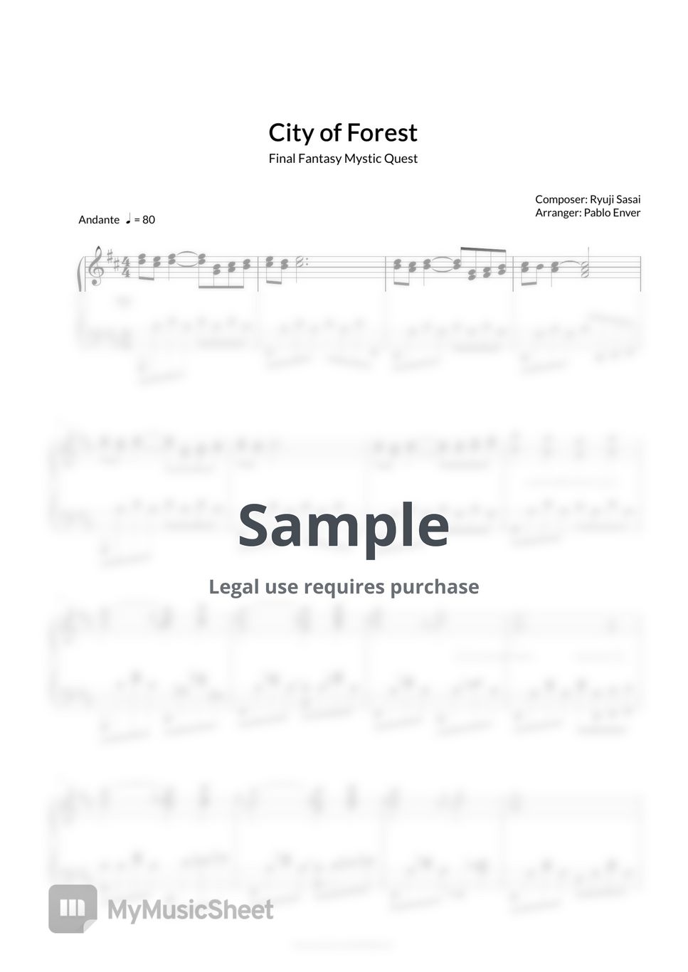 Ryuji Sasai - City of Forest (Piano arrangement) Sheets by Pablo Enver