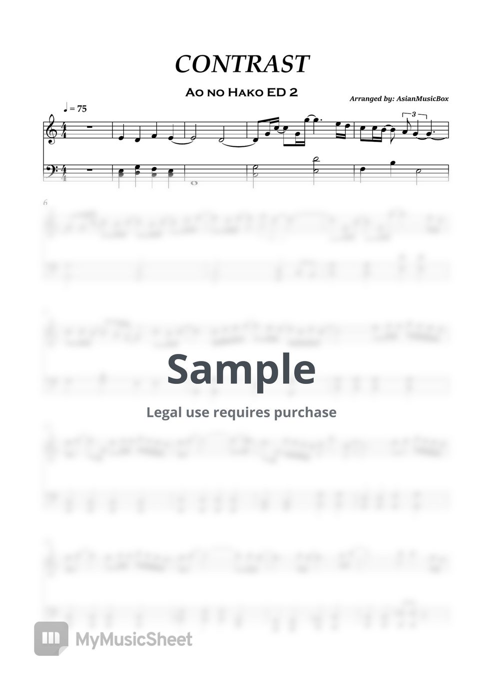 TOMOO - Contrast (Ao no Hako Ending 2) Sheet Music by AsianMusicBox