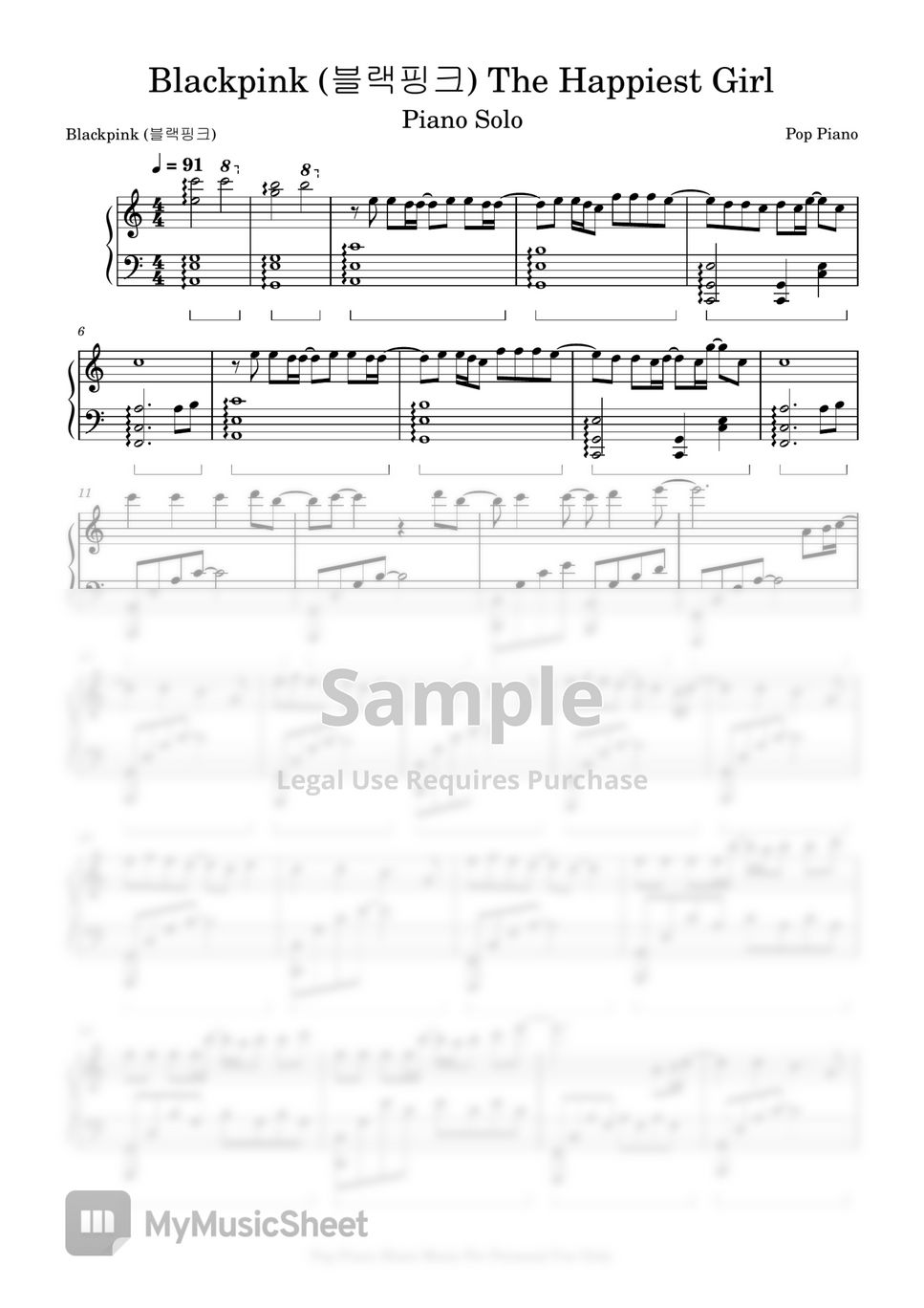 Blackpink 블랙핑크 The Happiest Girl Sheets By Pop Piano