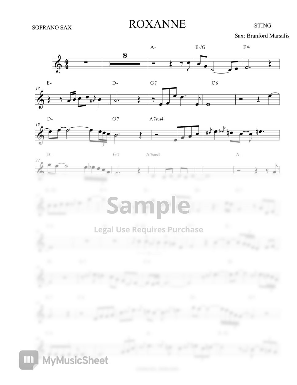 Sting - Roxanne Sheet by Ismael Dorado