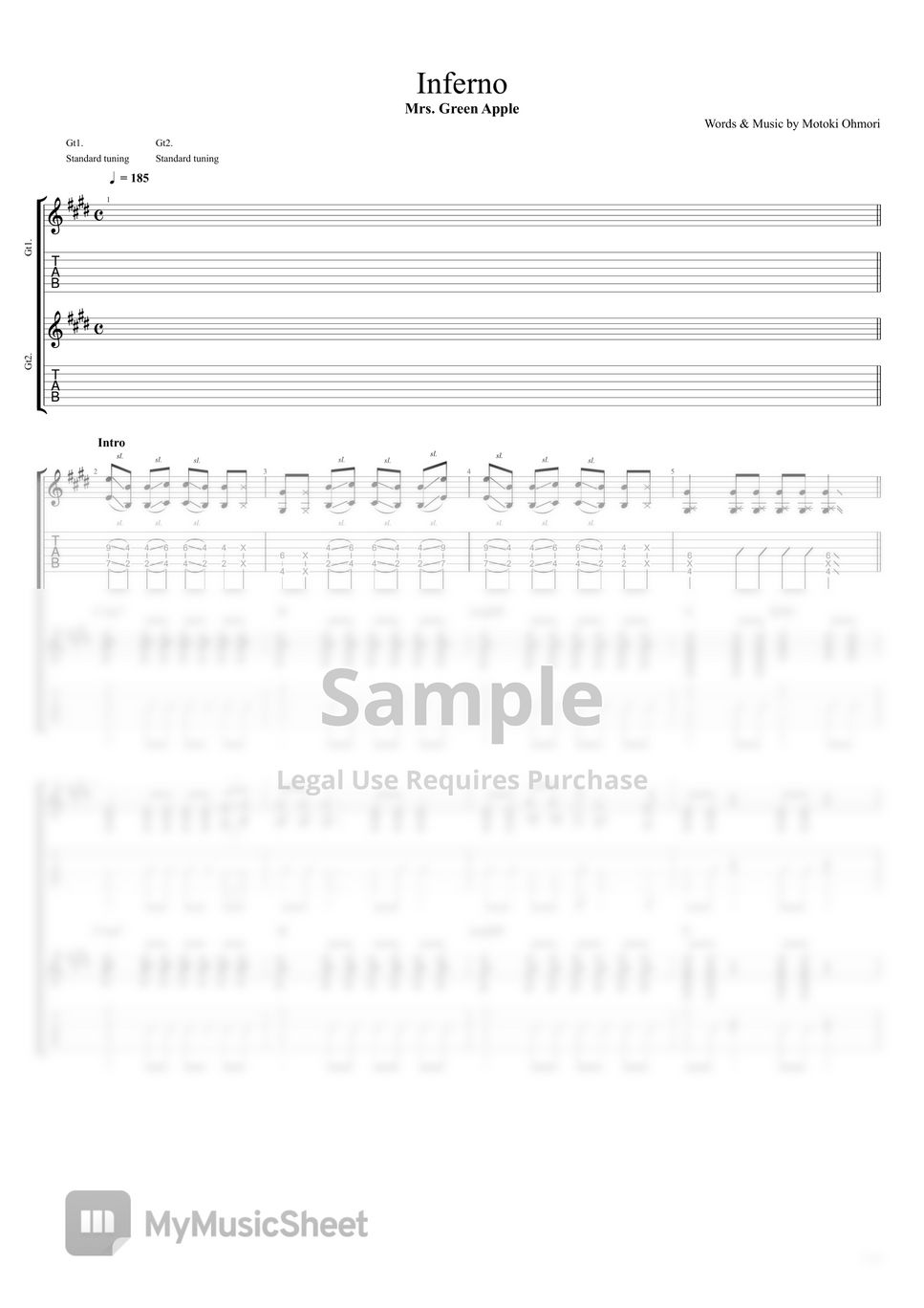Mrs. GREEN APPLE - インフェルノ (バンドスコア/Full Ver. / TVアニメ「炎炎ノ消防隊」オープニング主題歌 ...