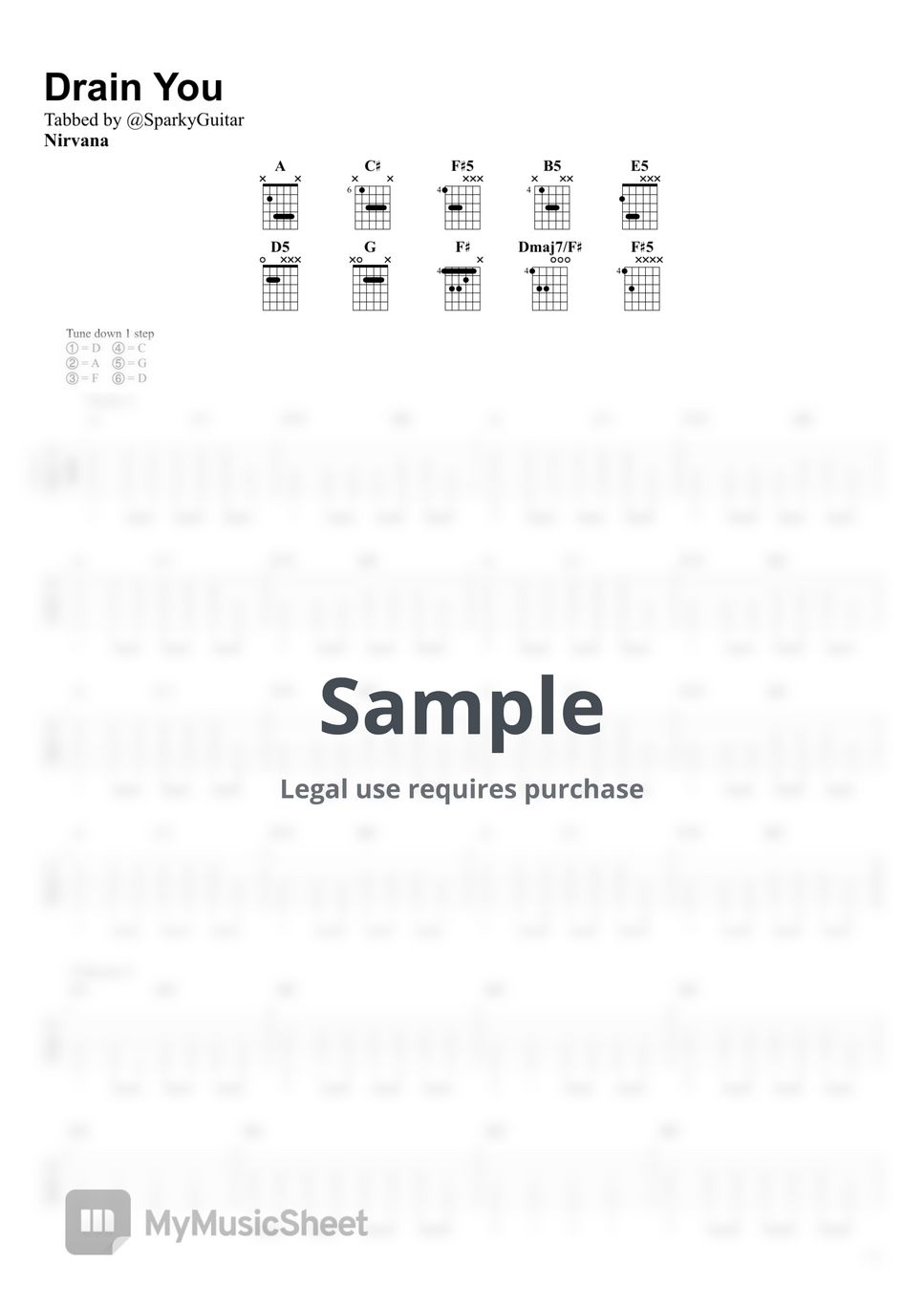 Nirvana - Drain You Sheet Music by Sparky Guitar