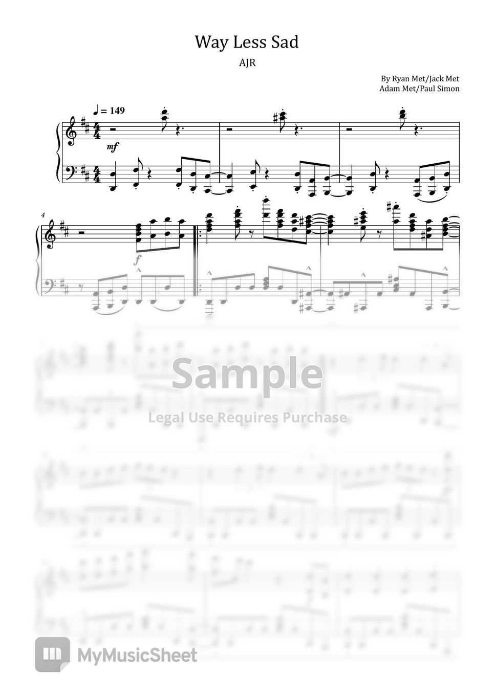 Ryan Met/Jack Met/Adam Met/Paul Simon - Way Less Sad (AJR - For Piano ...