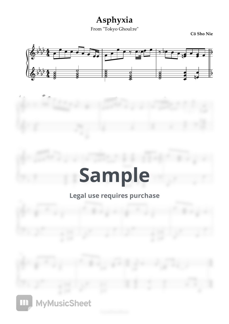 Cö Sho Nie - Asphyxia (From „Tokyo Ghoul:re“) Sheet Music by LucasPianoRoom