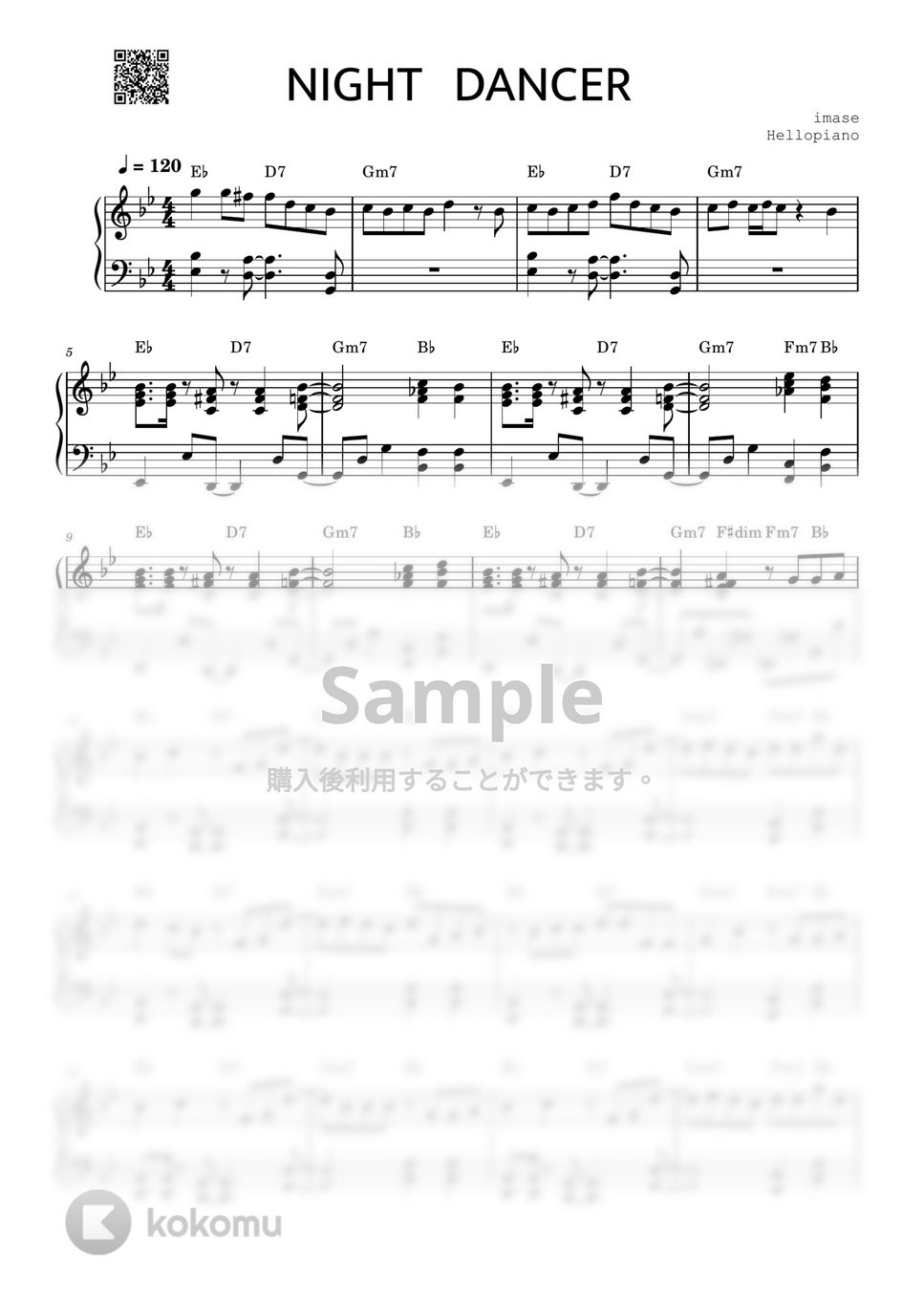 imase - night dancer 楽譜 by hellopiano