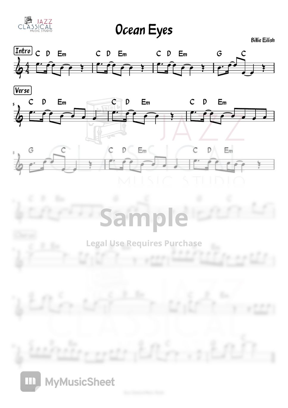Billie Eilish - Ocean Eyes Sheet Music by Jazz Classical Music Studio