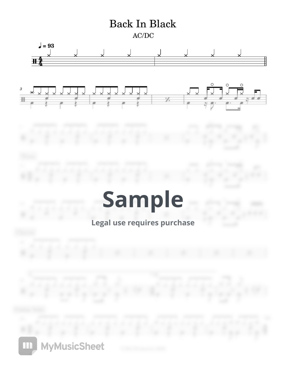 AC/DC - Back In Black Sheets by Zhi Drumscore
