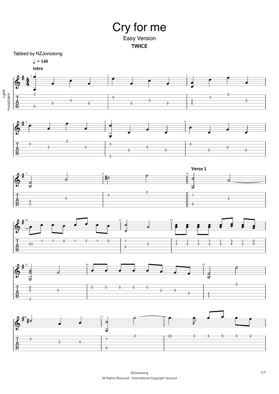 TWICE - Cry for me (Easy, 2/10) TAB by NZJonosong