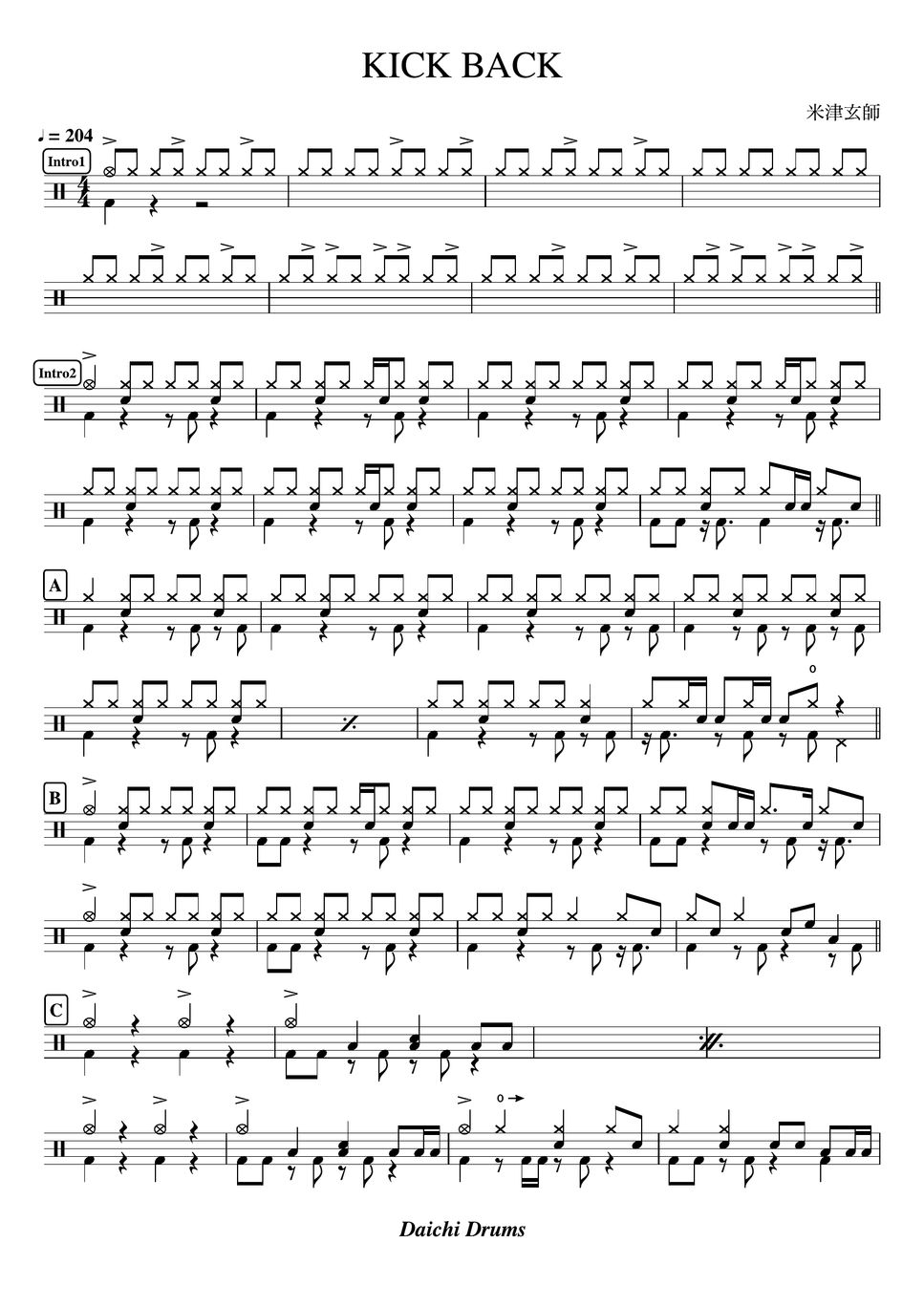 米津玄師 - KICK BACK Sheets by Daichi Drums