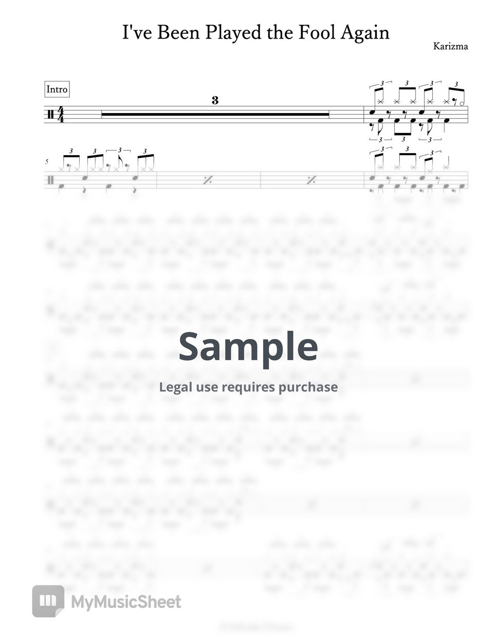 Karizma - I've Been Played the Fool Again Sheets by Arkadia Drums