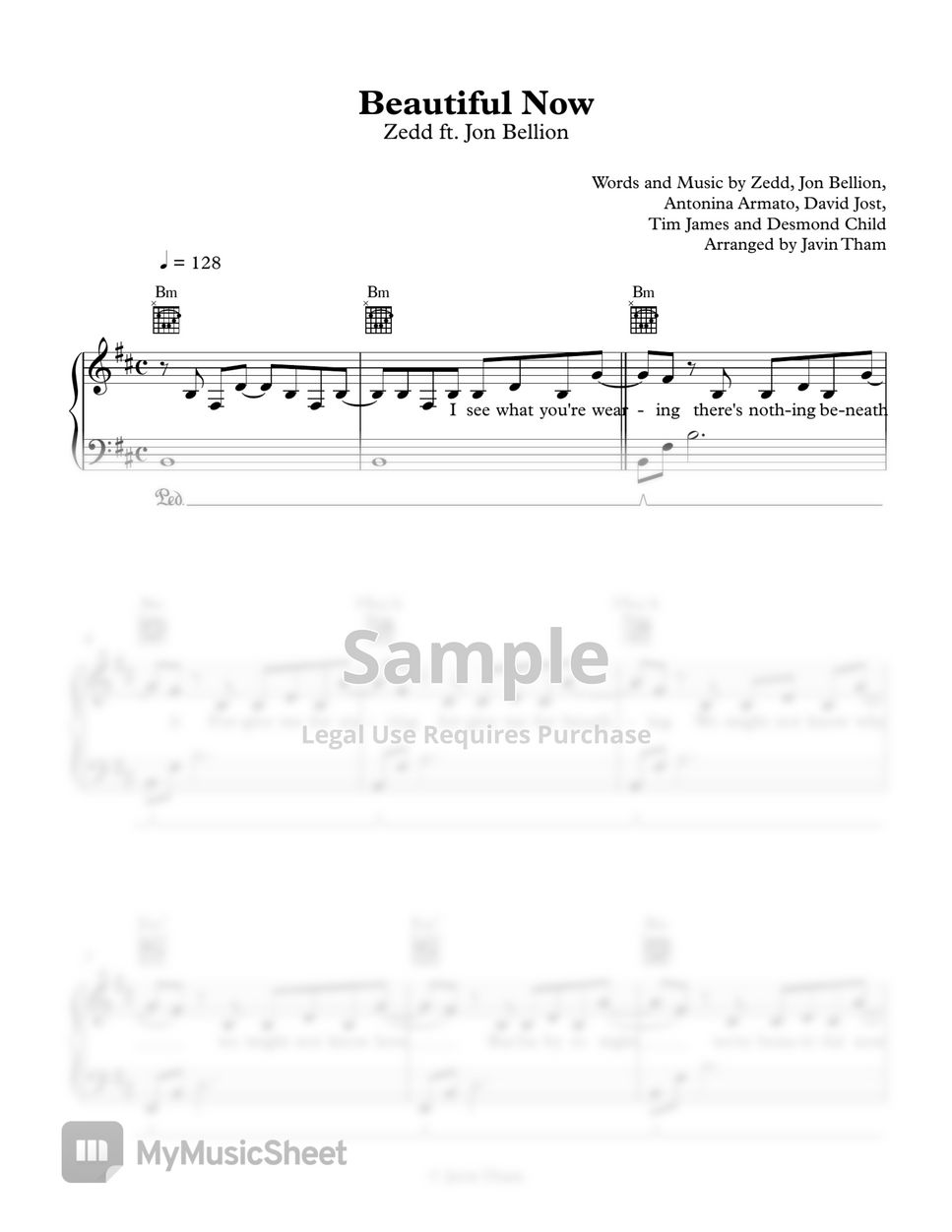 Zedd - Beautiful Now (ft. Jon Bellion) Sheets by Javin Tham