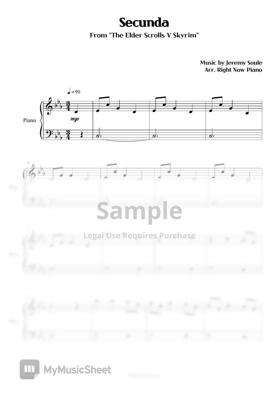 The Elder Scrolls V Skyrim - Secunda Sheets by Right Now Piano