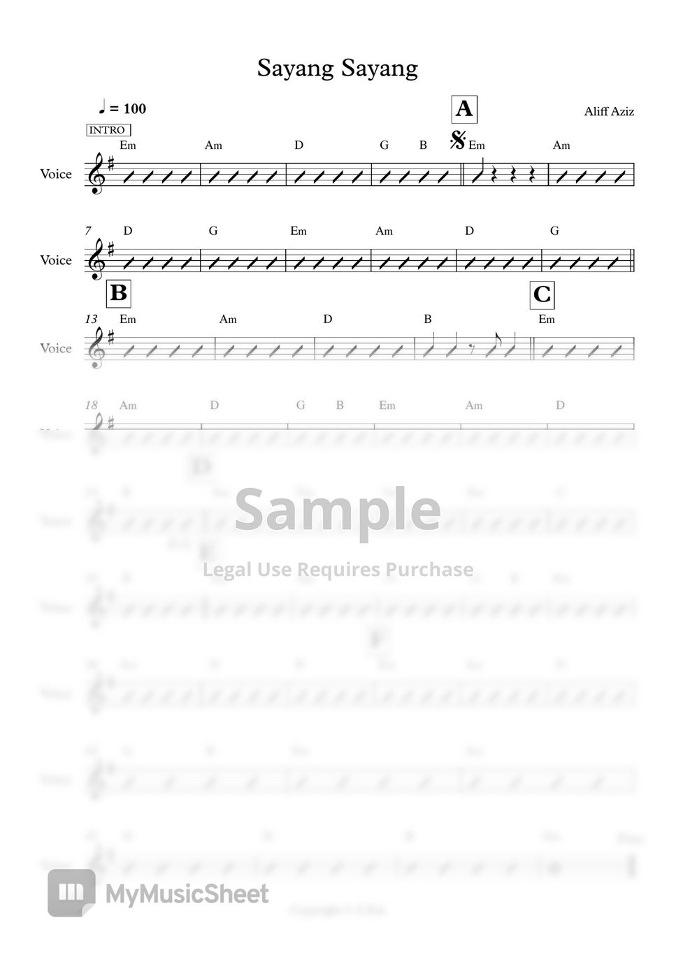 Aliff Aziz - Sayang Sayang Sheets by Panji