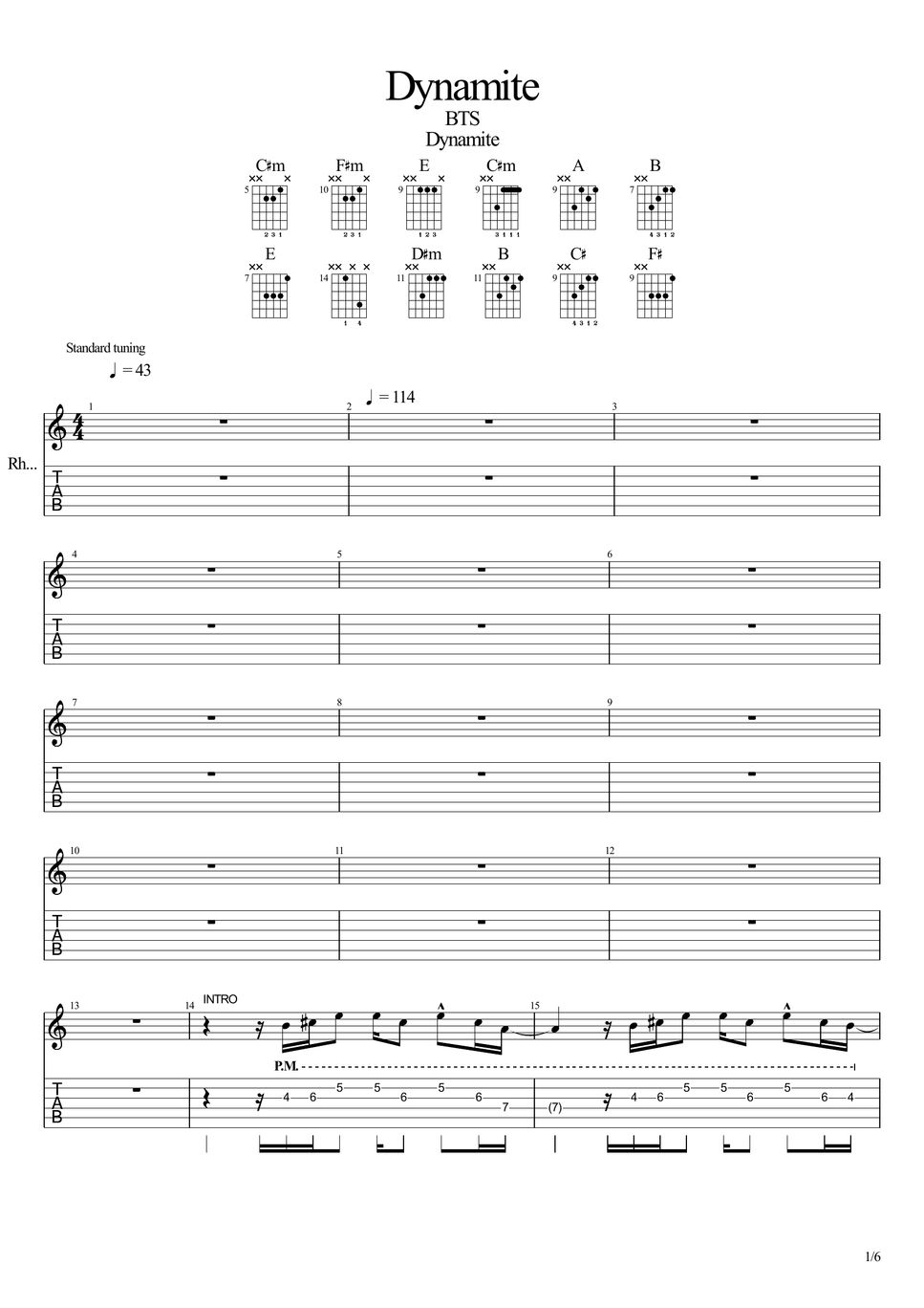 BTS（防弾少年団） - Dynamite Tab + 단선 악보 by BTS