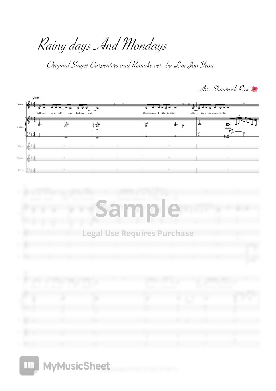 임주연 - Rainy days and Mondays (Ensemble 앙상블) Sheets by 샴록로즈