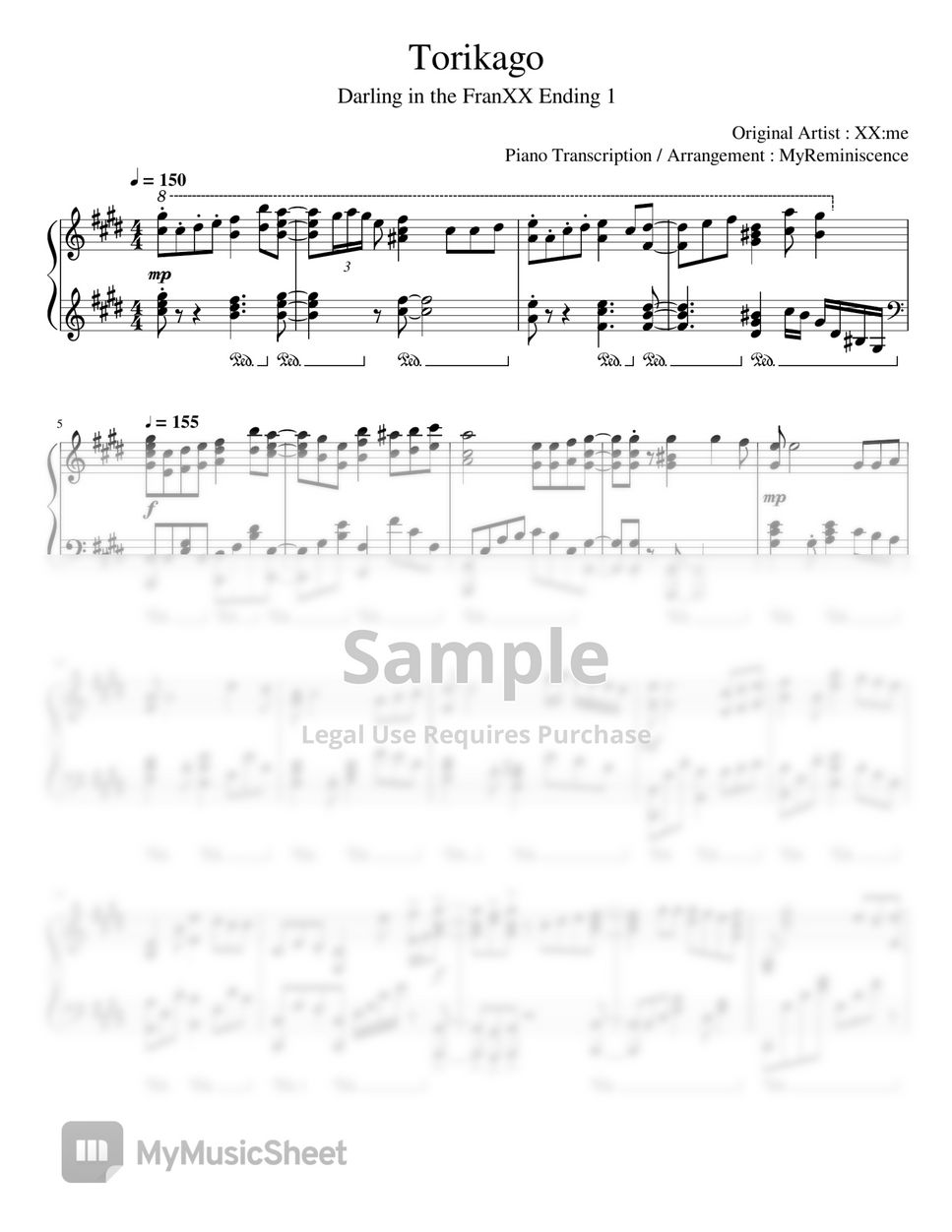 XX:me - Torikago (Darling in the FranXX ED) Sheet Music by Aoryn ...