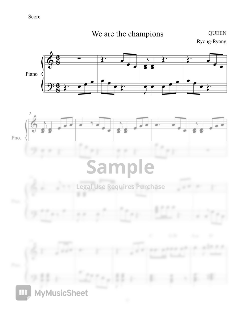 we are the champion (easy level) piano Sheet Music