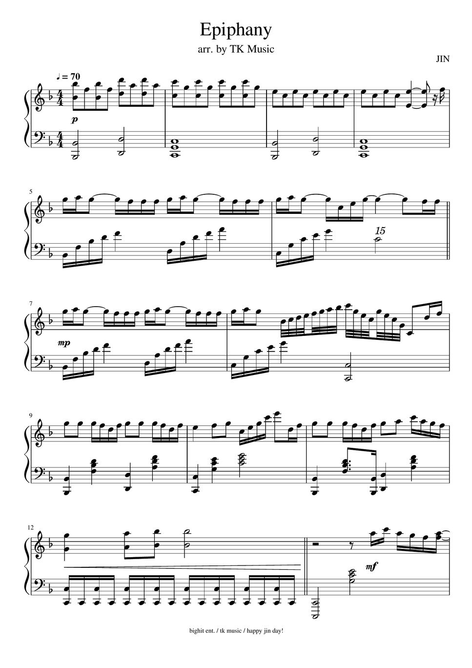 BTS (방탄 소년단) - Epiphany Sheets by TK Music