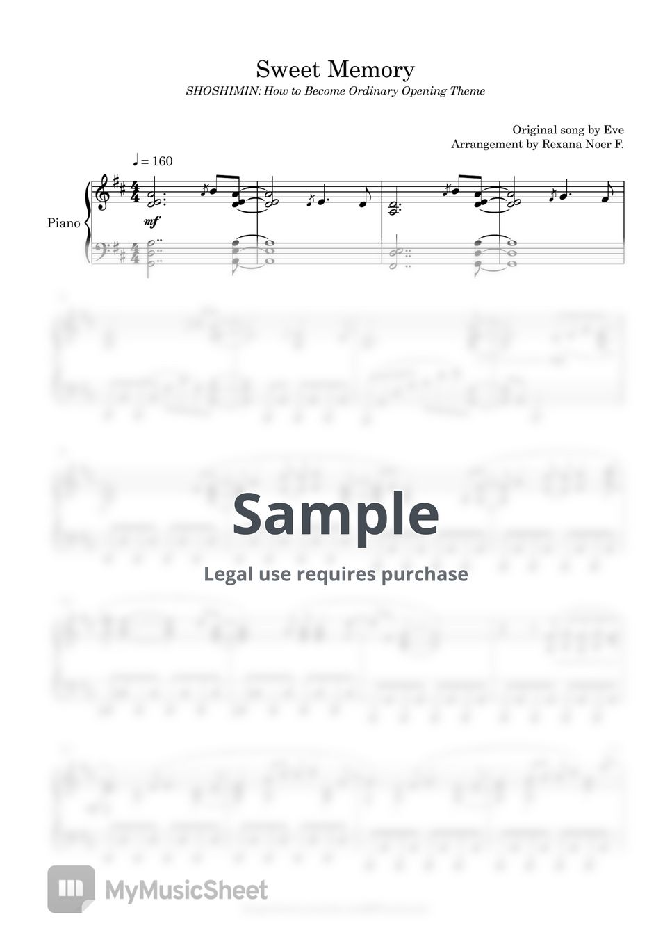 Eve - Sweet Memory (SHOSHIMIN Opening Theme) Sheets by Rexa - Pianimusic