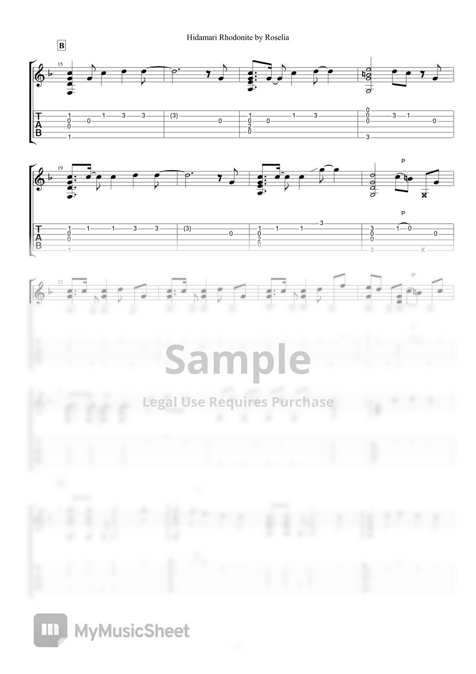 Roselia - Hidamari Rhodonite (Guitar TAB) Tab + 1staff by guitar kuitar