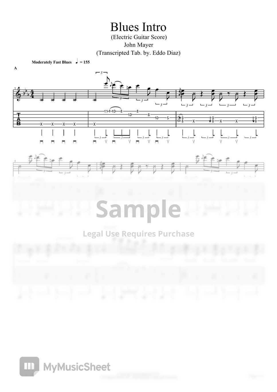 John Mayer - Blues Intro (Guitar) Sheets by TaeHyun Taylor Lee