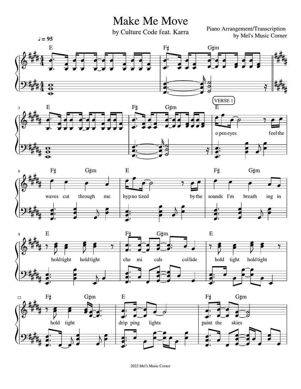 Culture code - Make Me Move (piano sheet music) 악보 by Mel's Music Corner