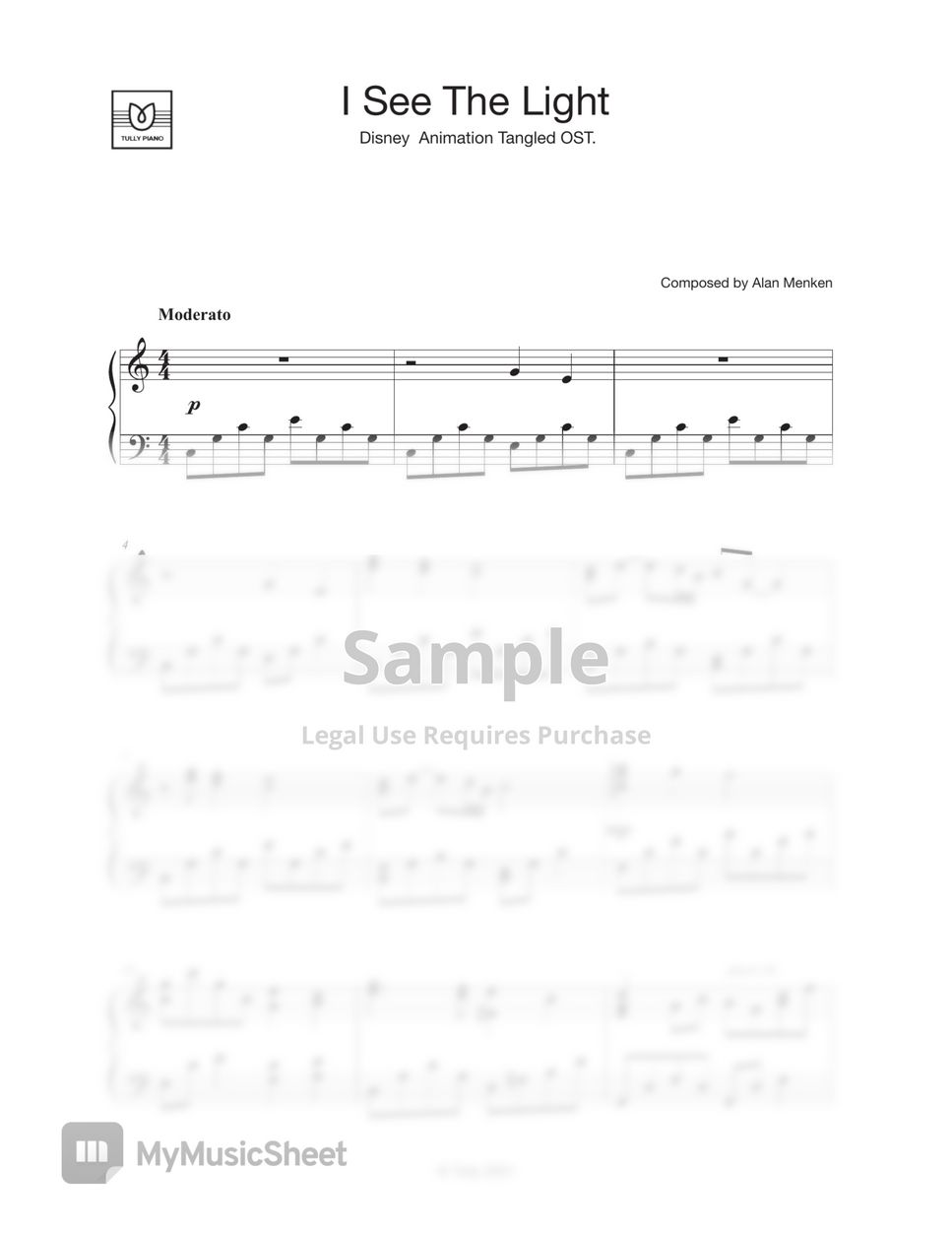 Tangled OST. - 'I See The Light' for piano solo (Lyrical ver.) โน้ตเพลง by Tully Piano