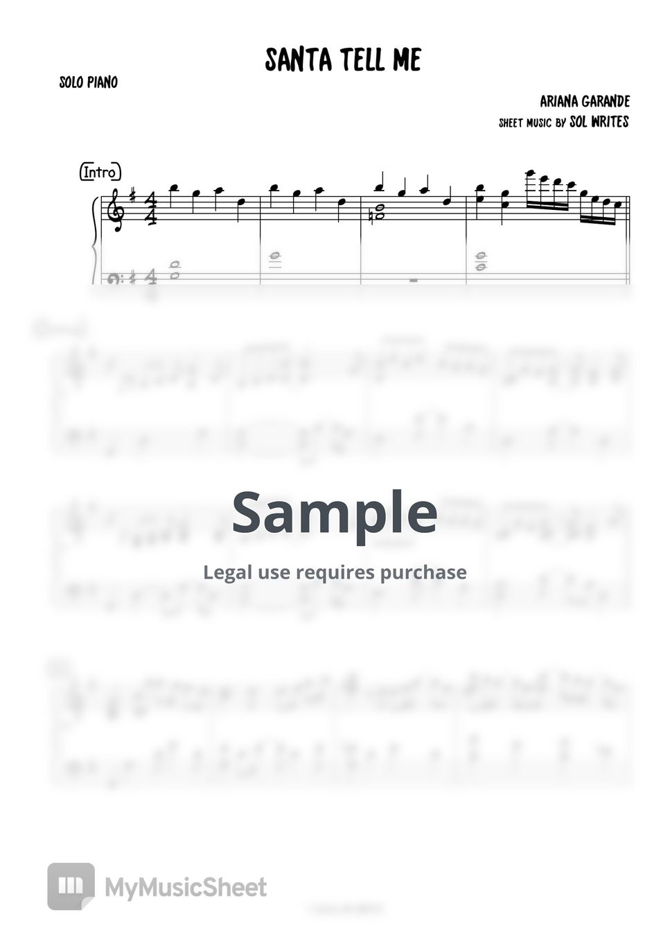 Ariana Grande - Santa Tell Me (Solo Piano) โน้ตเพลง by Sol Writes