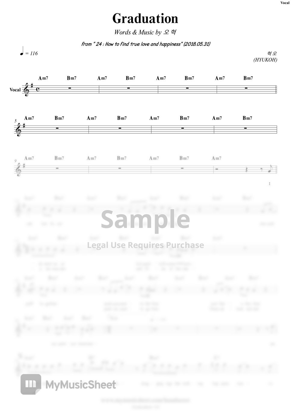 혁오 - Graduation | 멜로디/MR Sheet Music by COVER SKILLS