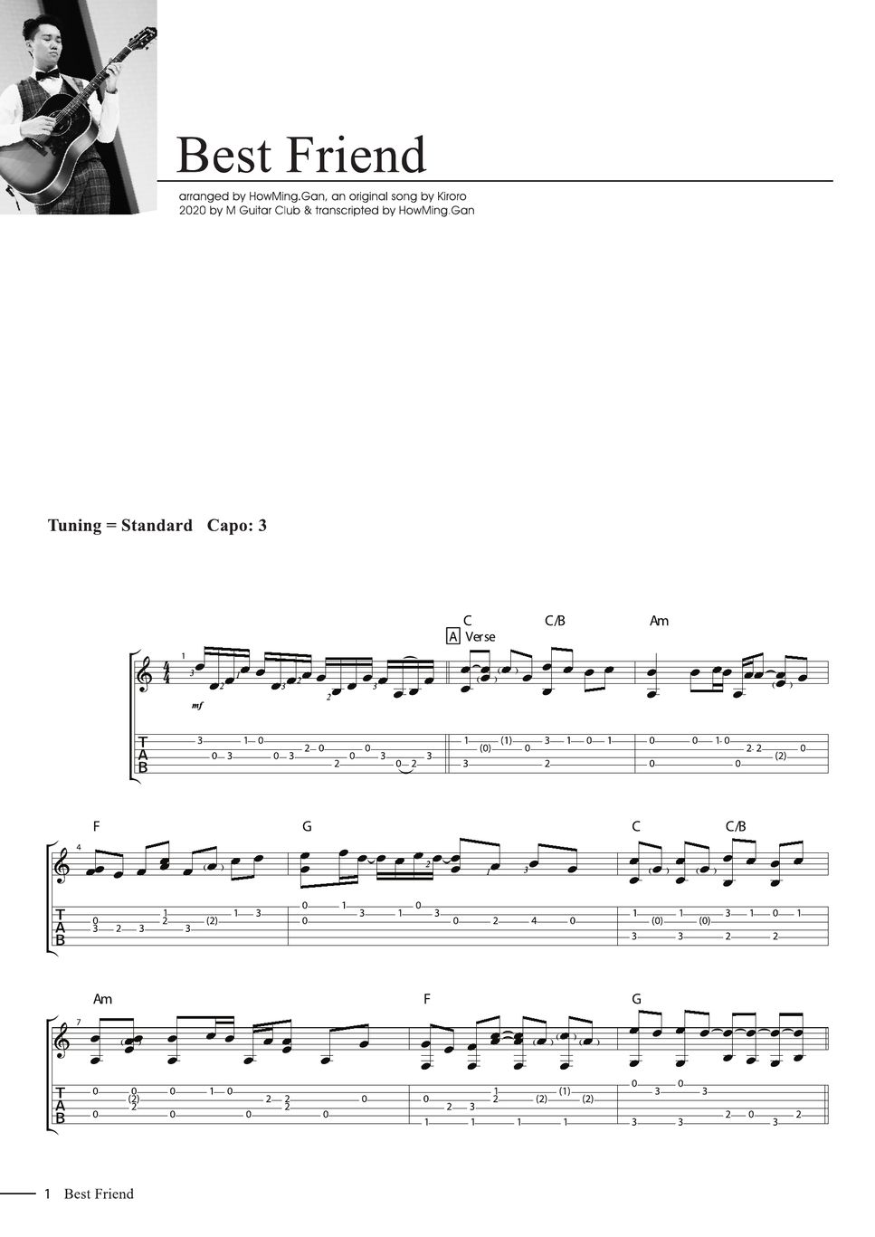 Kiroro - Best Friend Fingerstyle (Fingerstyle Solo) Tab + 단선 악보 by HowMing