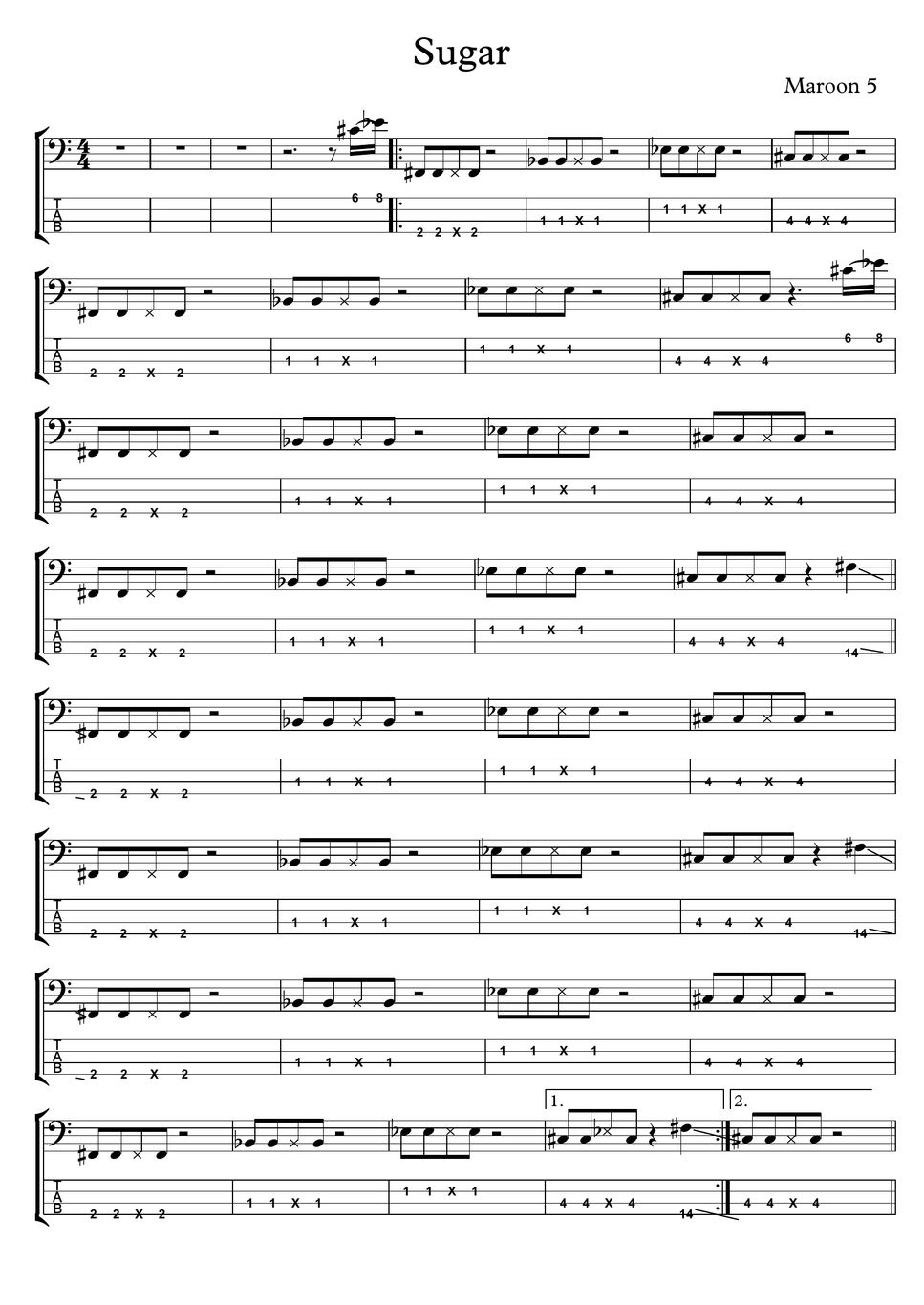 Maroon 5 - Sugar Sheet by BassTabsWorld