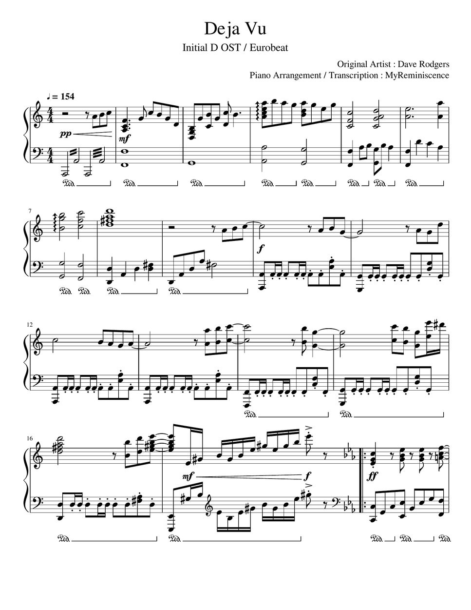 Dave Rodgers - Deja Vu (Initial D OST / Eurobeat) Sheet by Aoryn ...