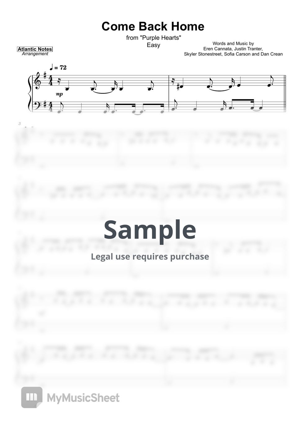 Sofia Carson - Come Back Home Sheet Music by Atlantic Notes