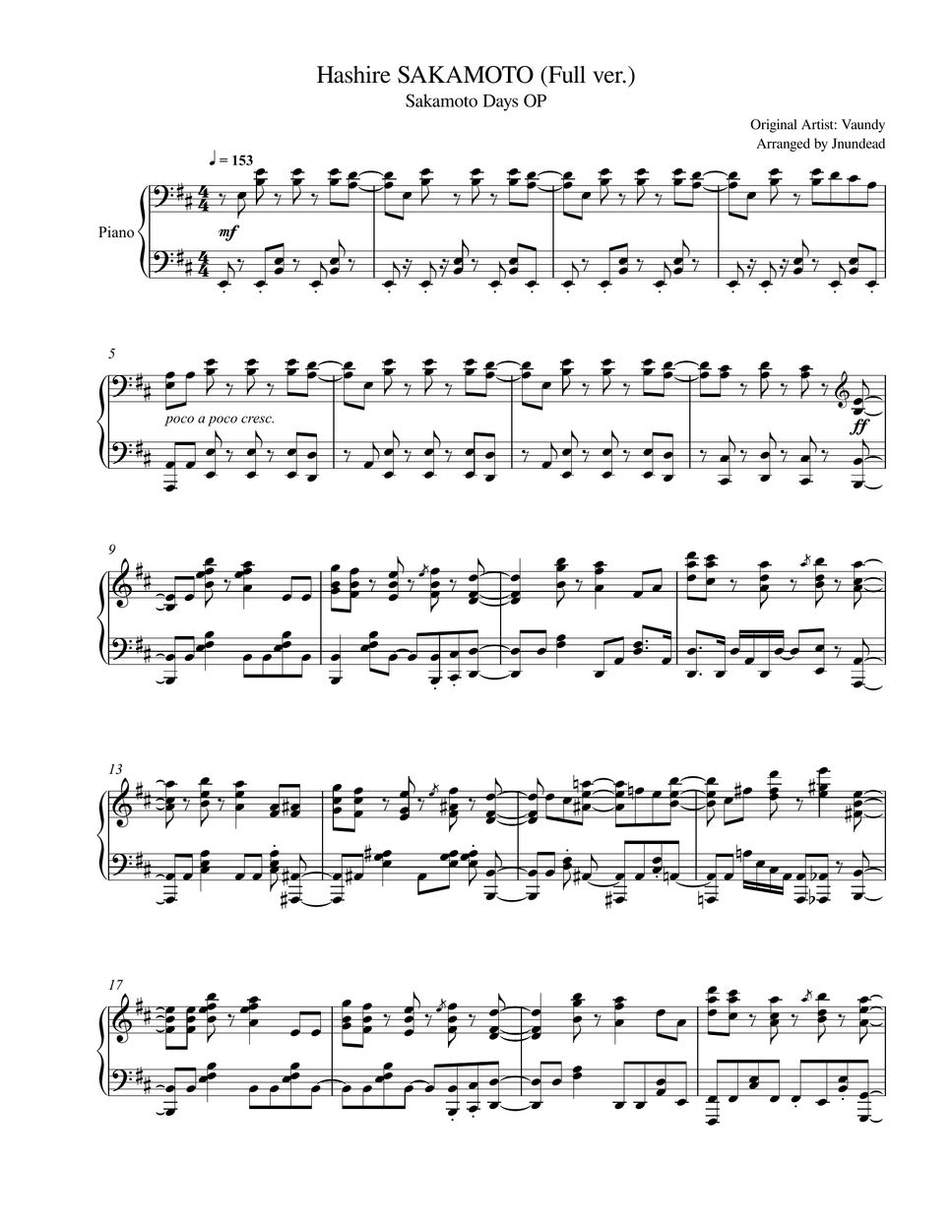 Vaundy - Hashire SAKAMOTO (Full ver.) Sheet Music by Jnundead