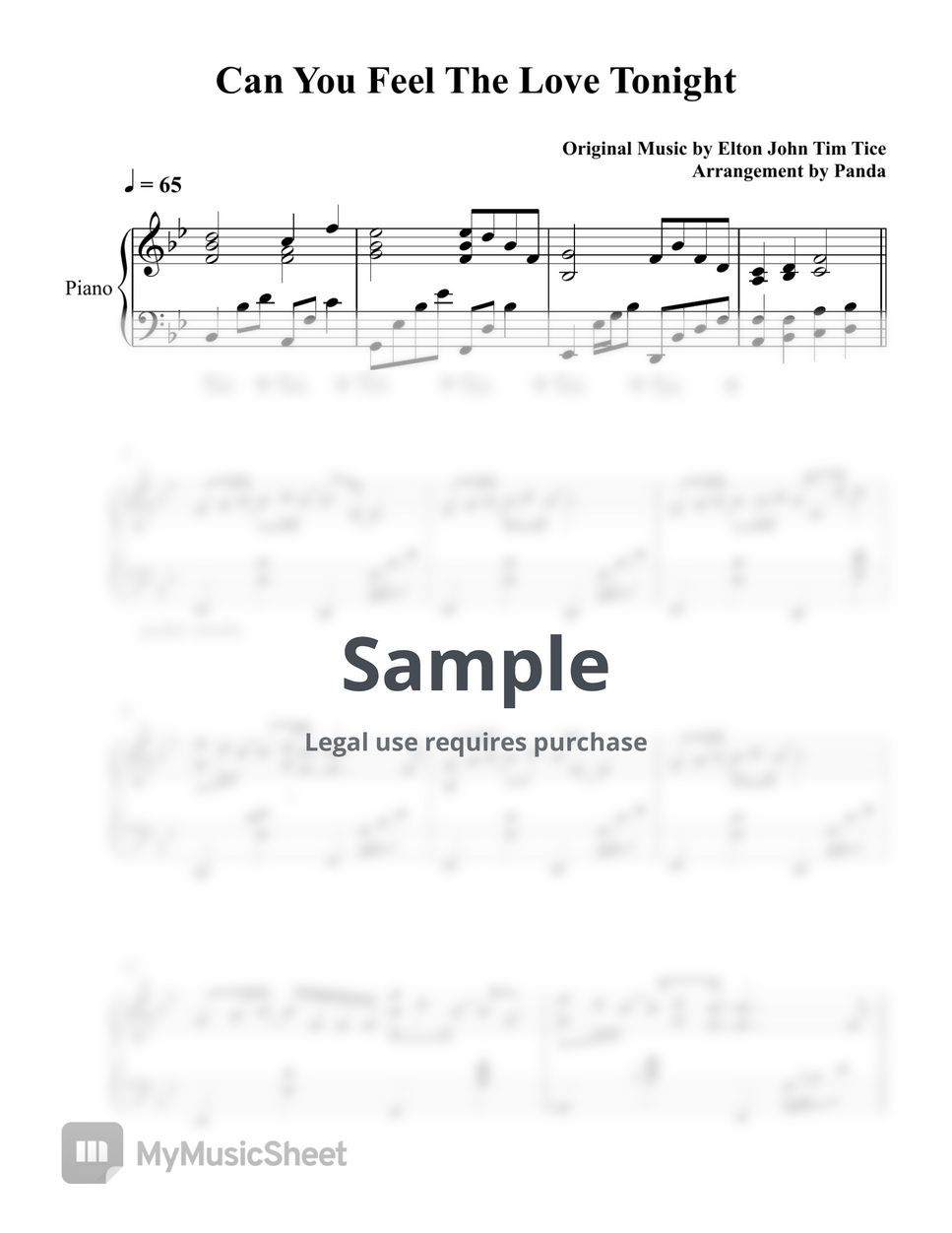 Elton John Tim Tice - Can You Feel The Love Tonight Sheets by Panda ...
