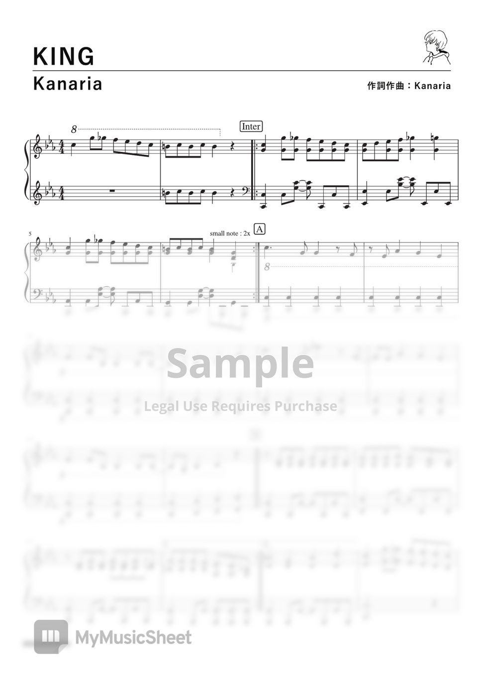 Kanaria - KING (Piano Solo) Sheets by Fukane