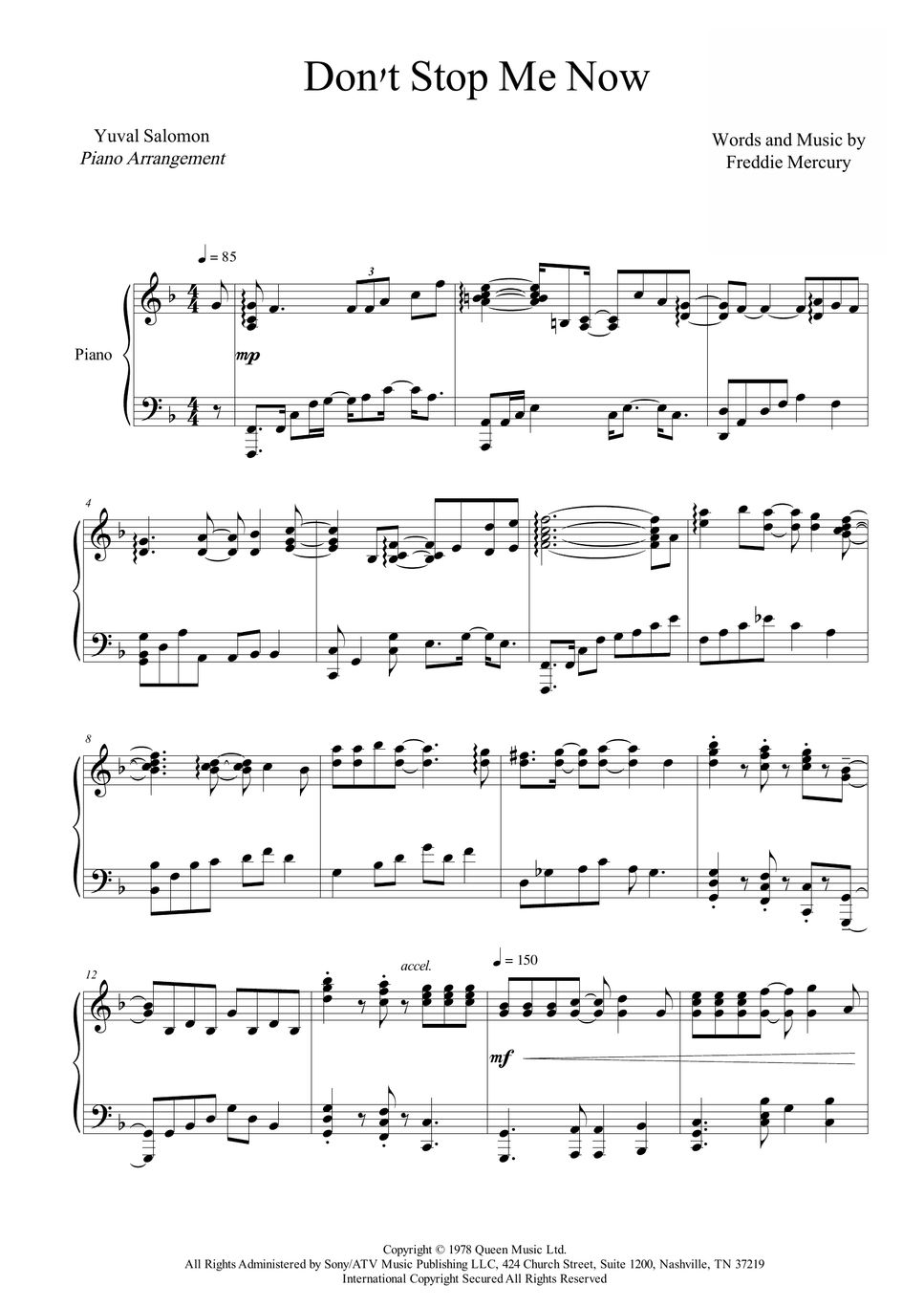 Queen - Don't Stop Me Now Sheet by Yuval Salomon