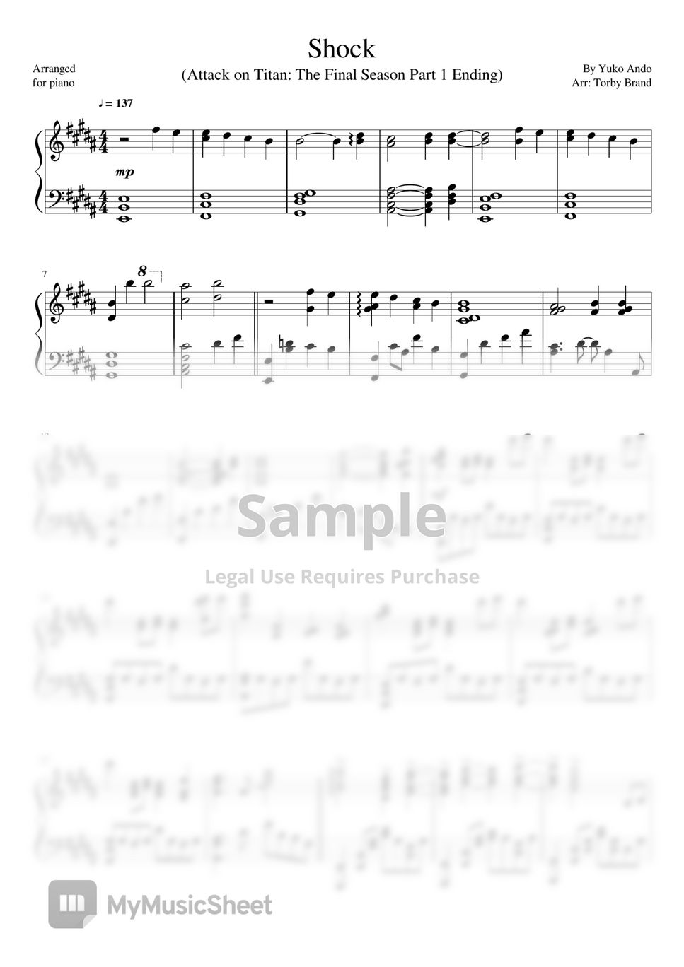 Attack on Titan - Shock Sheet Music by Torby Brand