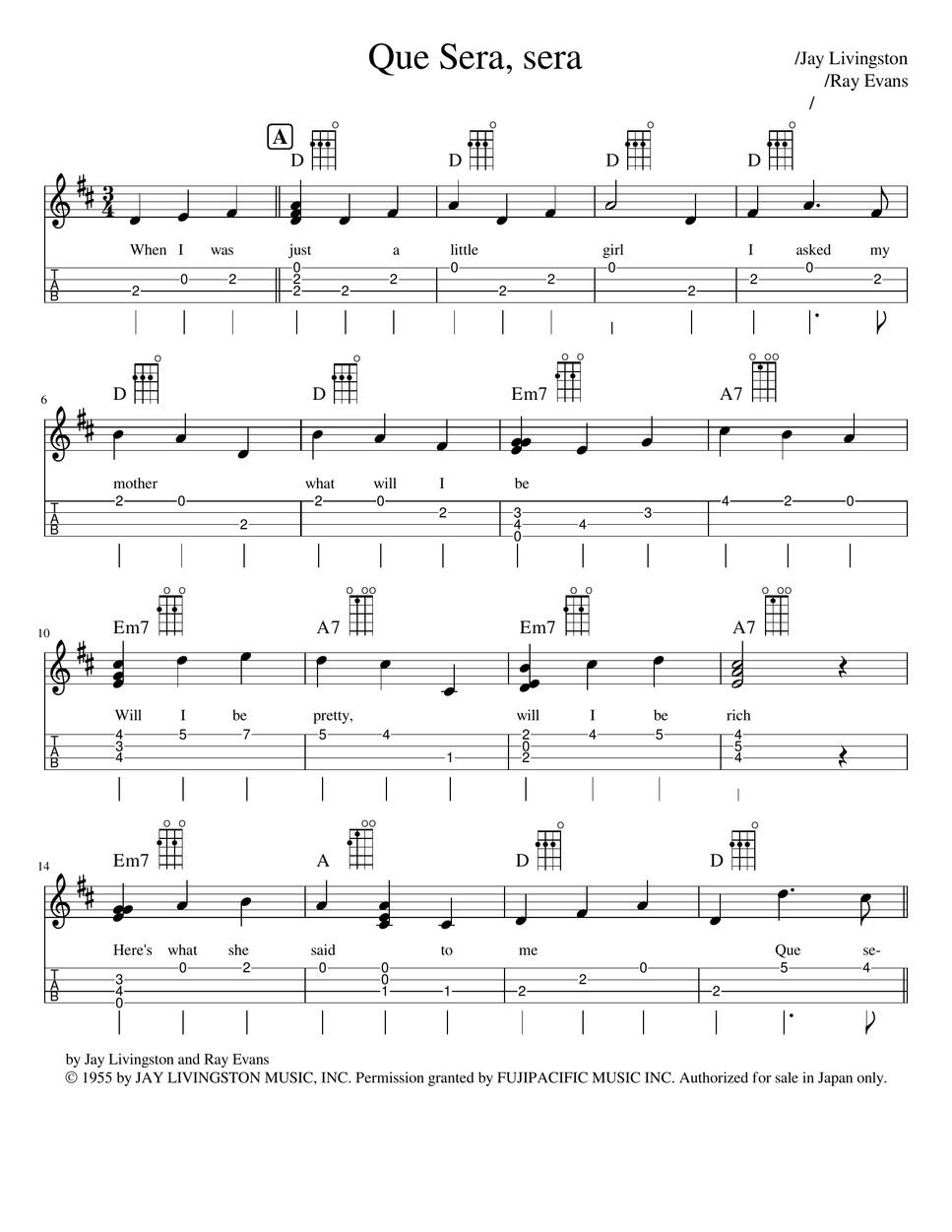 Jay Livingston - Que sera, sera Sheet by Shinnosuke Tanaka